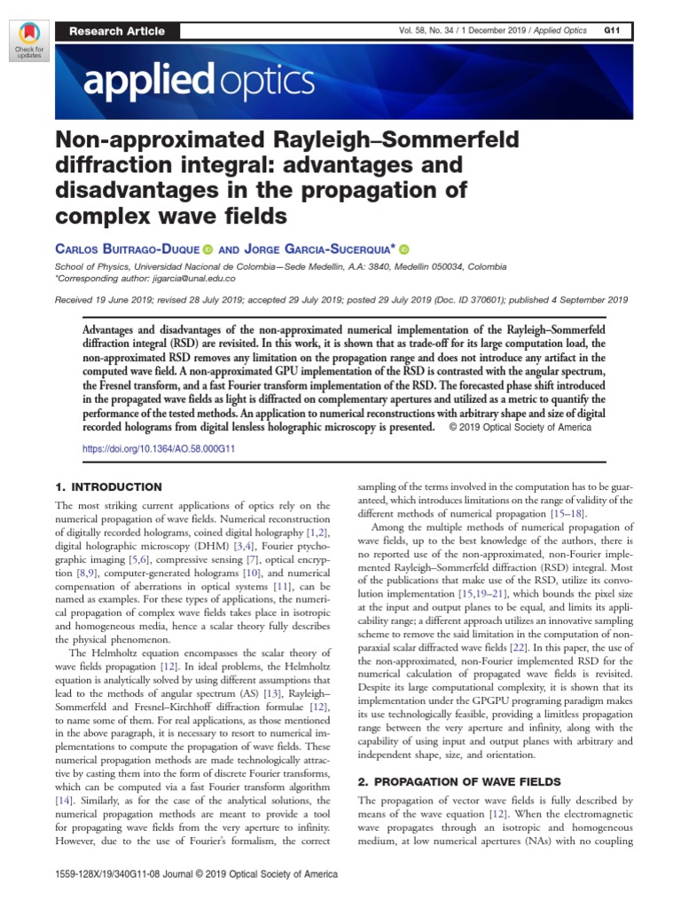 Non-Approximated Rayleigh-Sommerfeld Diffraction Integral Advantages and Dis in Wave Propogation ...
