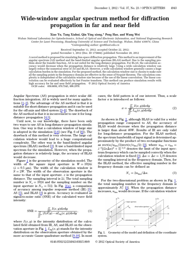 Wide Window Angular Spectrum Method For Diffraction Propagation In Far And Near Field Pdf Pdf