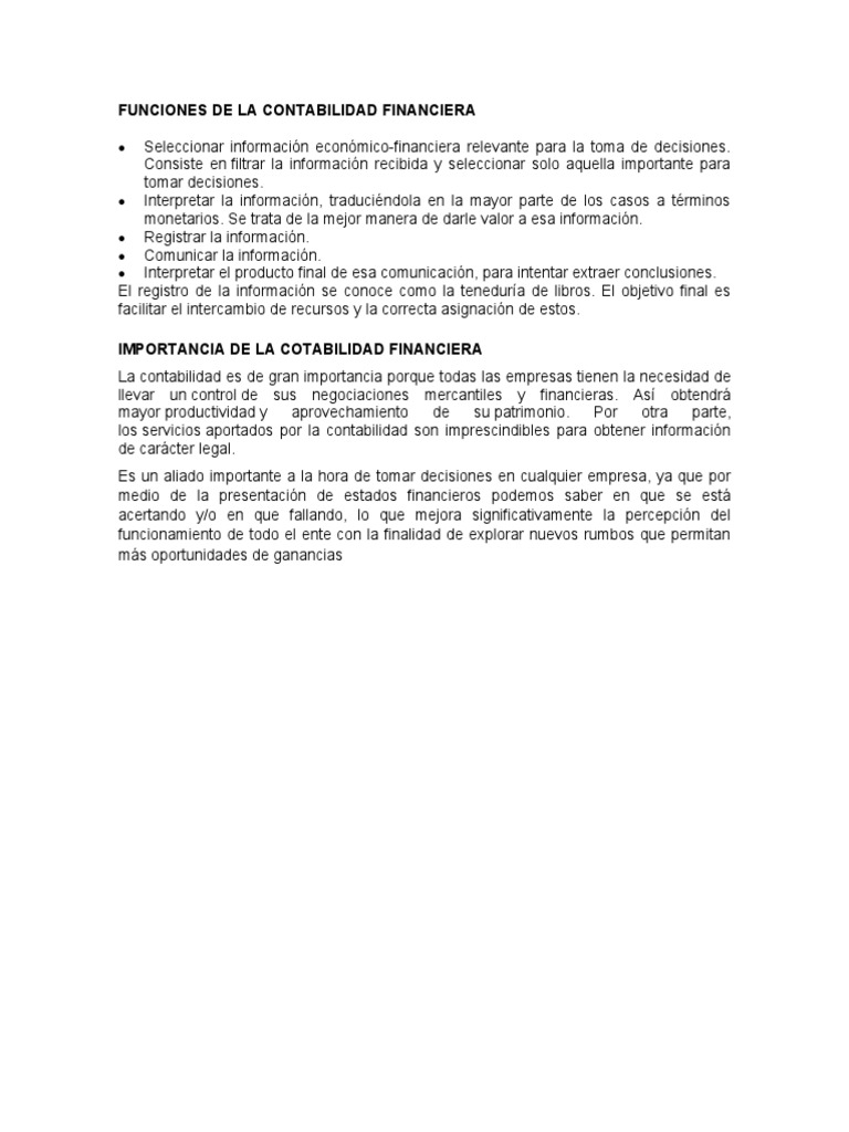Funciones de La Contabilidad Financiera | PDF