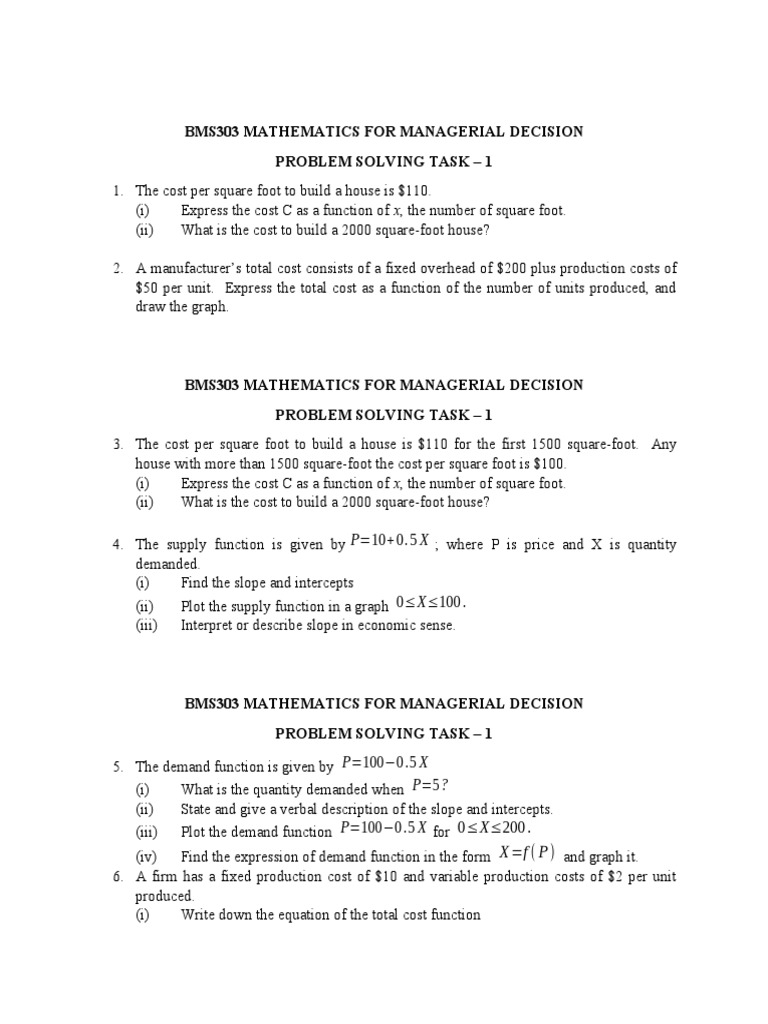 Managerial Decision Mathematics Tasks | PDF | Demand | Demand Curve