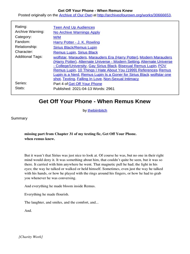 Get Off Your Phone - 4 When Remus Knew | PDF | Harry Potter