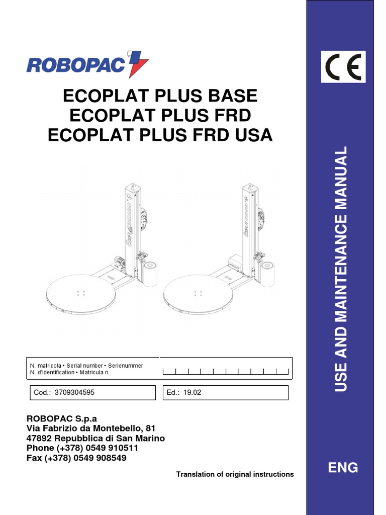 Robopac Ecoplat User & Maintenance Manual PDF | PDF | Safety ...