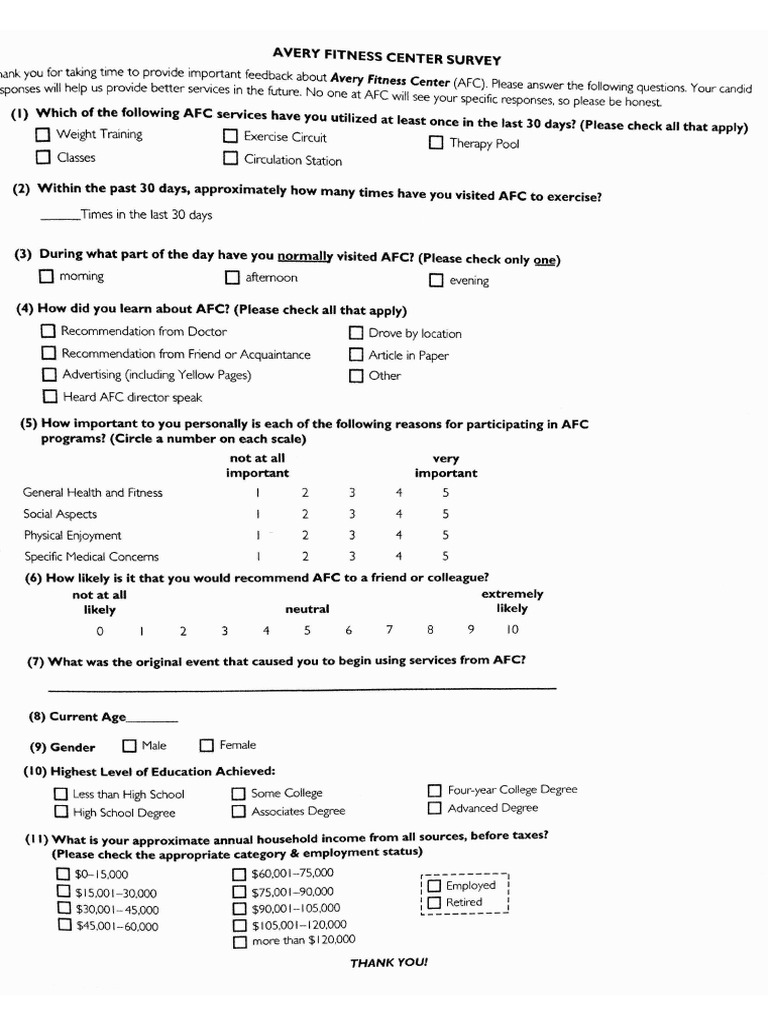 Avery Fitness Center Survey | PDF