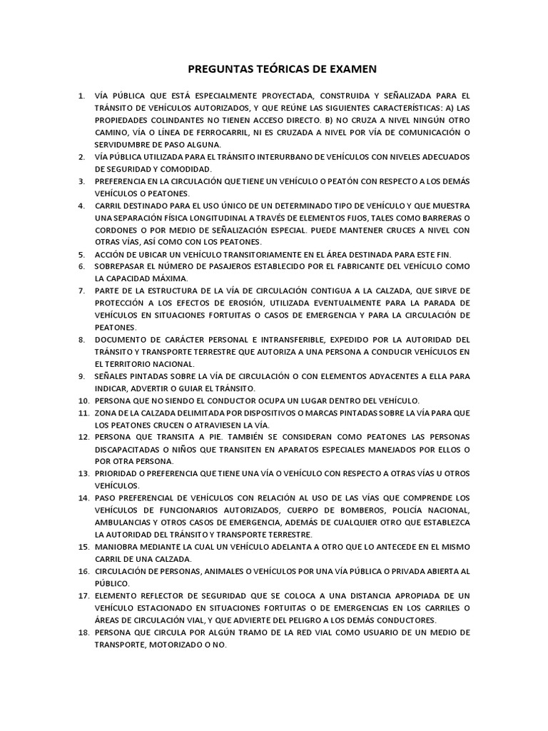 preguntas-teoricas-de-examen | PDF | Peatonal | Calle