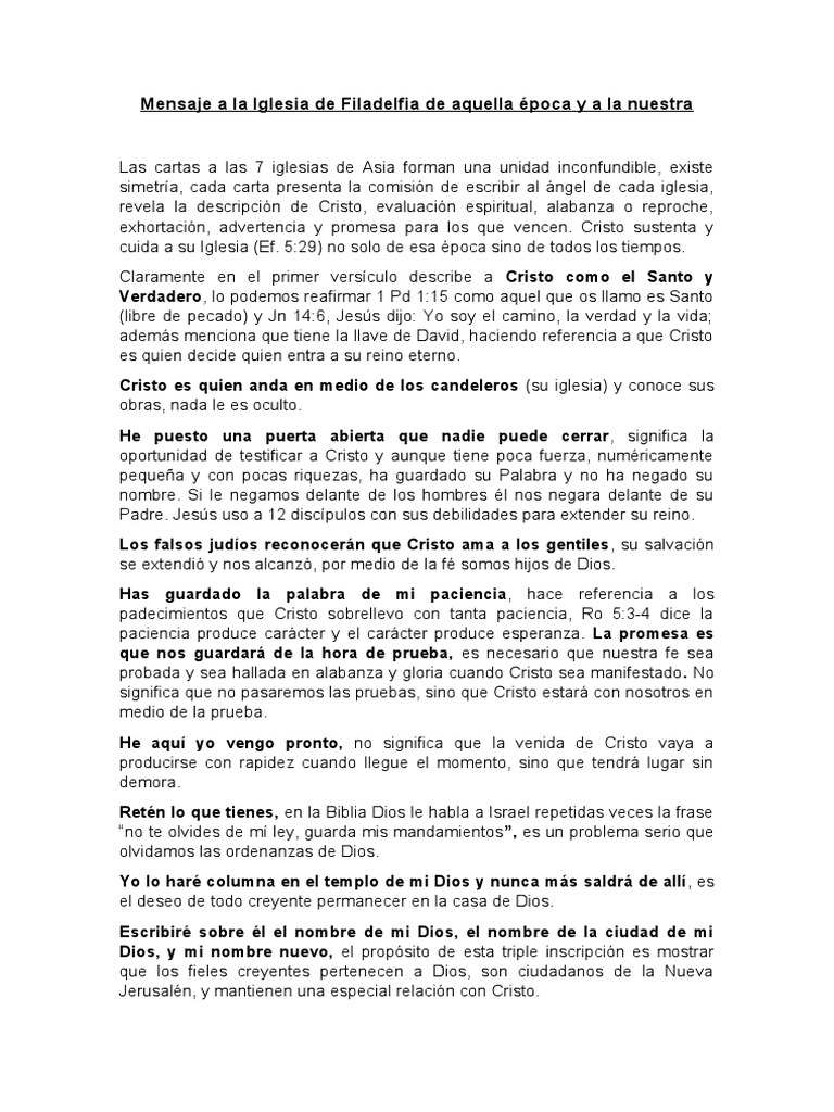 Artículo #2-Mensaje A La Iglesia de Filadelfia de Aquella Época y A La Nuestra | PDF | Cristo ...