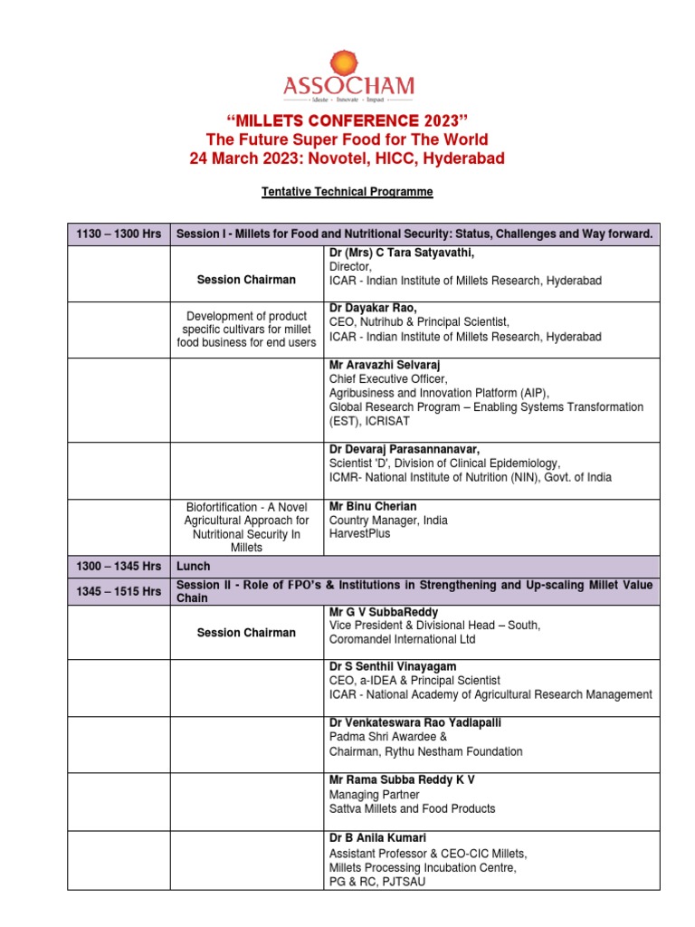 Tentative Technical Agenda Millets 22mar PDF | PDF