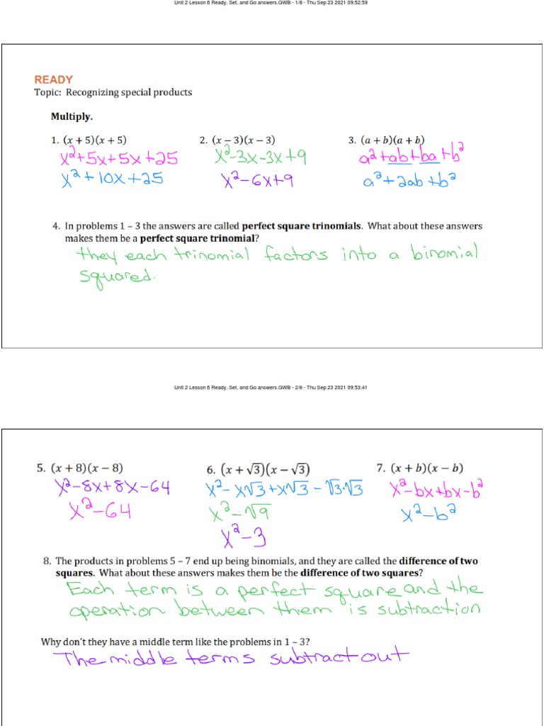 Unit 2 Lesson 6 Ready, Set, and Go Answers | PDF
