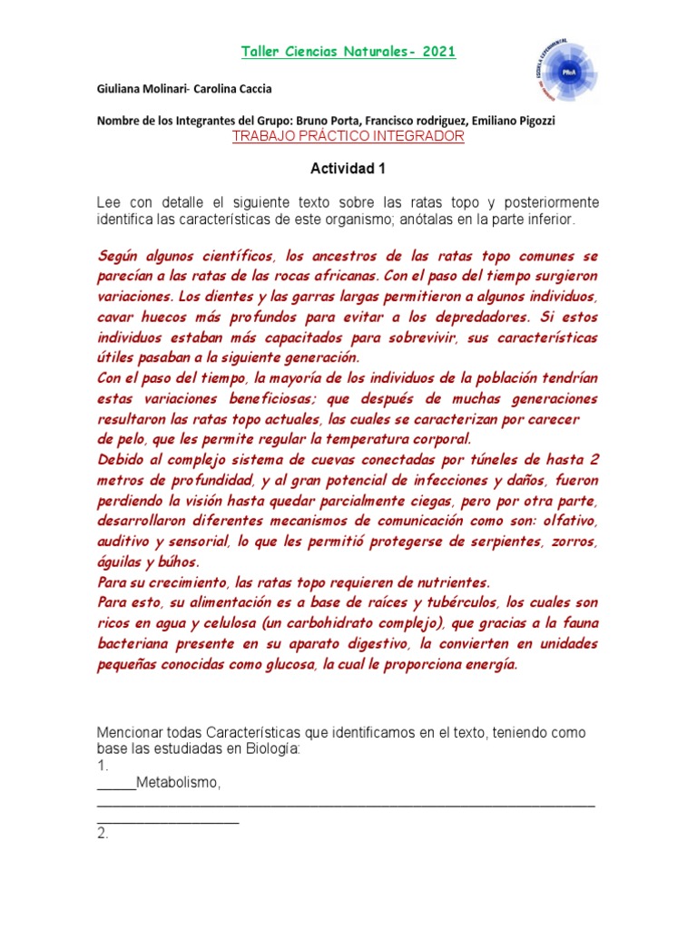 Características de las Ratas Topo | PDF