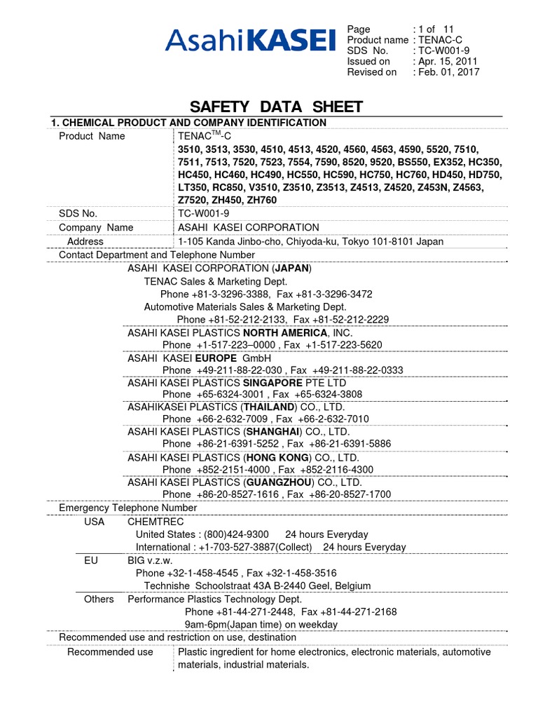 Pom Tenac-C 3510 | PDF | Toxicity | Formaldehyde