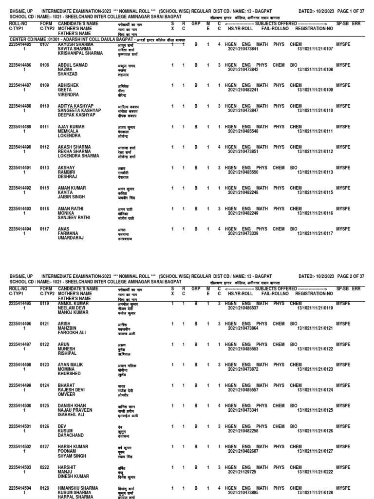 School 131021 NominalRoll IN REG PDF | PDF