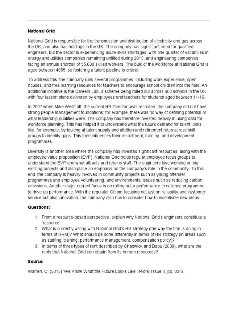 Tut 1 - National Grid | PDF | Electrical Grid | Human Resources