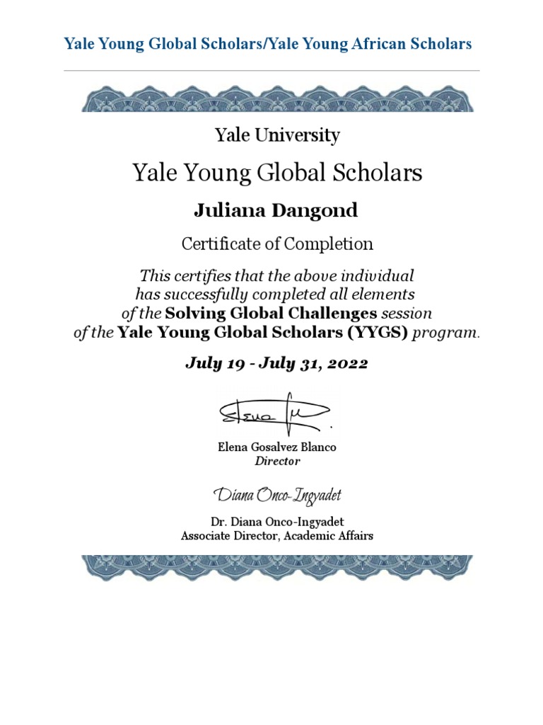 Certificate of Completion Yygs | PDF