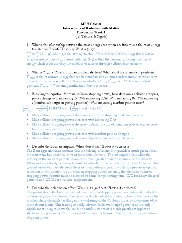Discussion Week4 Solutions | PDF | Electron | Collision