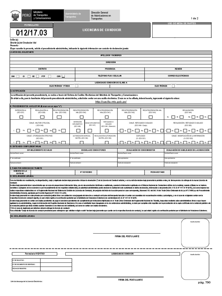 Formato de Solicitud - Dirección de Circulación Vial MTC PDF | PDF ...