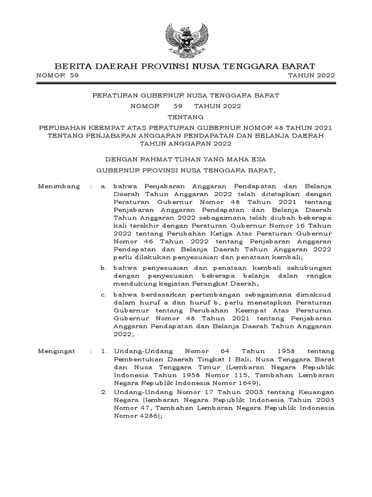 Pergub No. 59 Tahun 2022 TTG Perubahan Keempat APBD Tahun 2022 | PDF Pergub No. 59 Tahun 2022 TTG Perubahan Keempat APBD Tahun 2022 | PDF