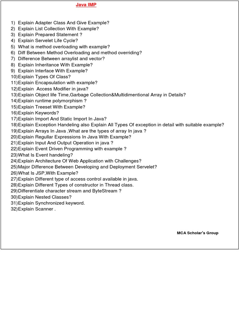 JAVA imp for mca 1st year 1st sem.pdf | PDF