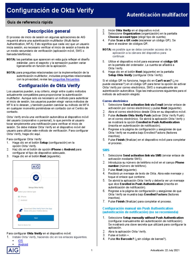 Guía Rápida para Configurar Okta Verify | PDF | Código QR | Autenticación