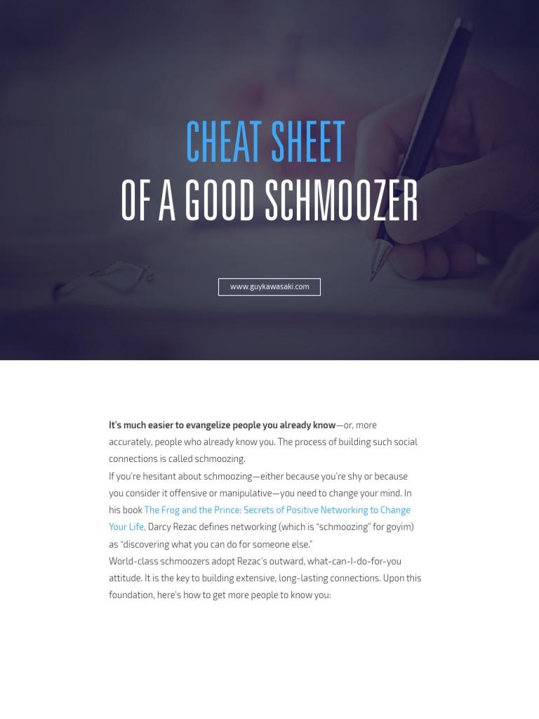 17 Cheat Sheet of A Good Schmoozer PDF | PDF | Communication