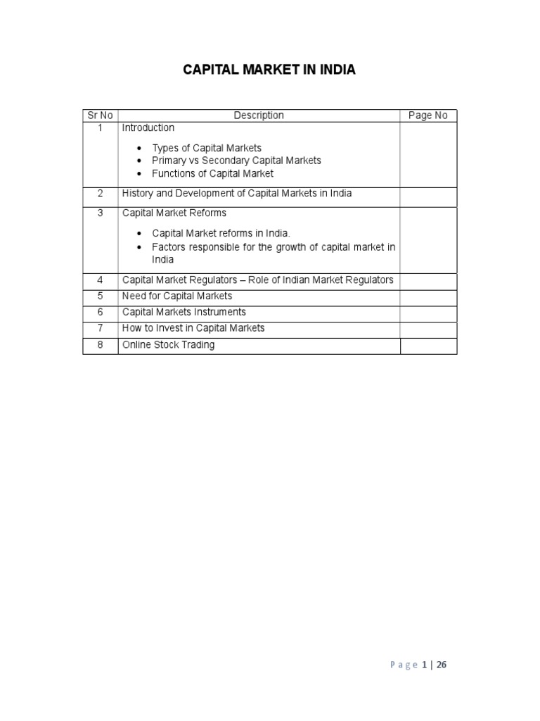 Capital Market in India Project | PDF | Financial Markets | Financial ...