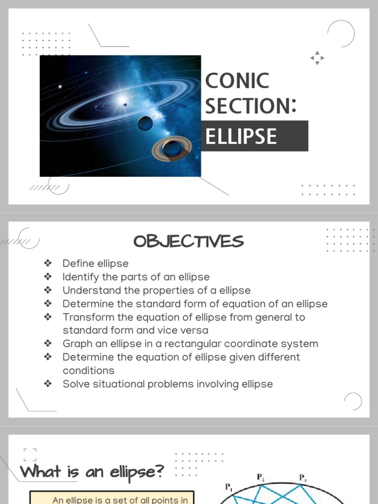 (PreCal 11) Conic Section - Ellipse PDF | PDF | Ellipse | Mathematical Concepts