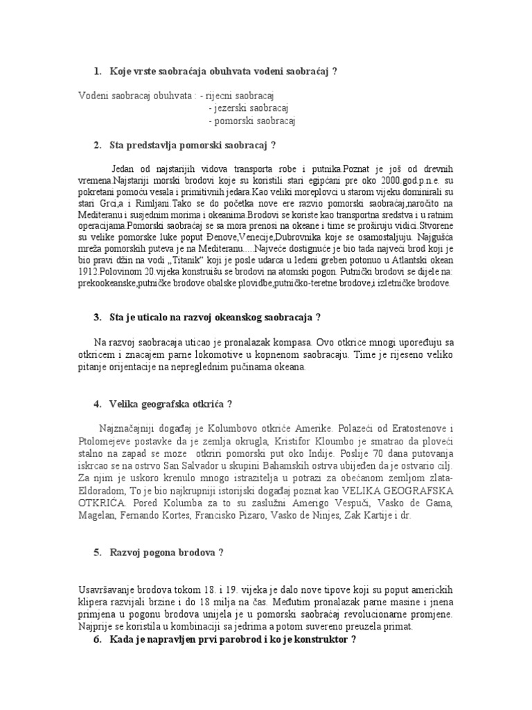 Saobracajna Geografija-Odgovori | PDF