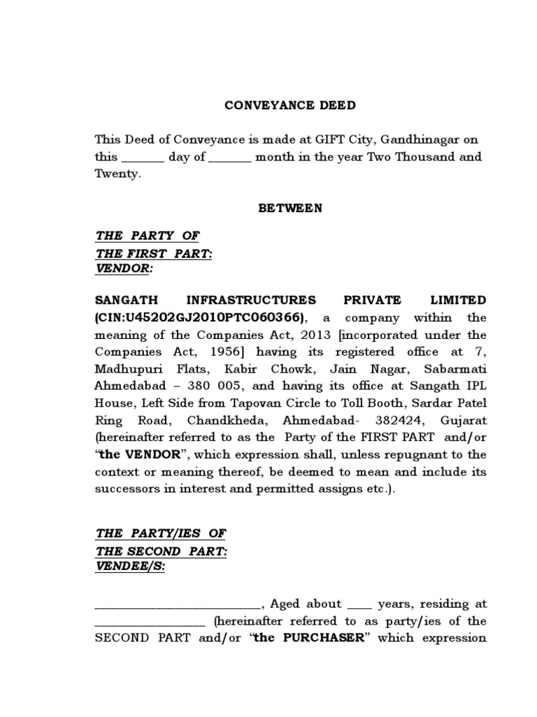 Conveyance Deed: The Party of The First Part: Vendor | PDF | Lease ...