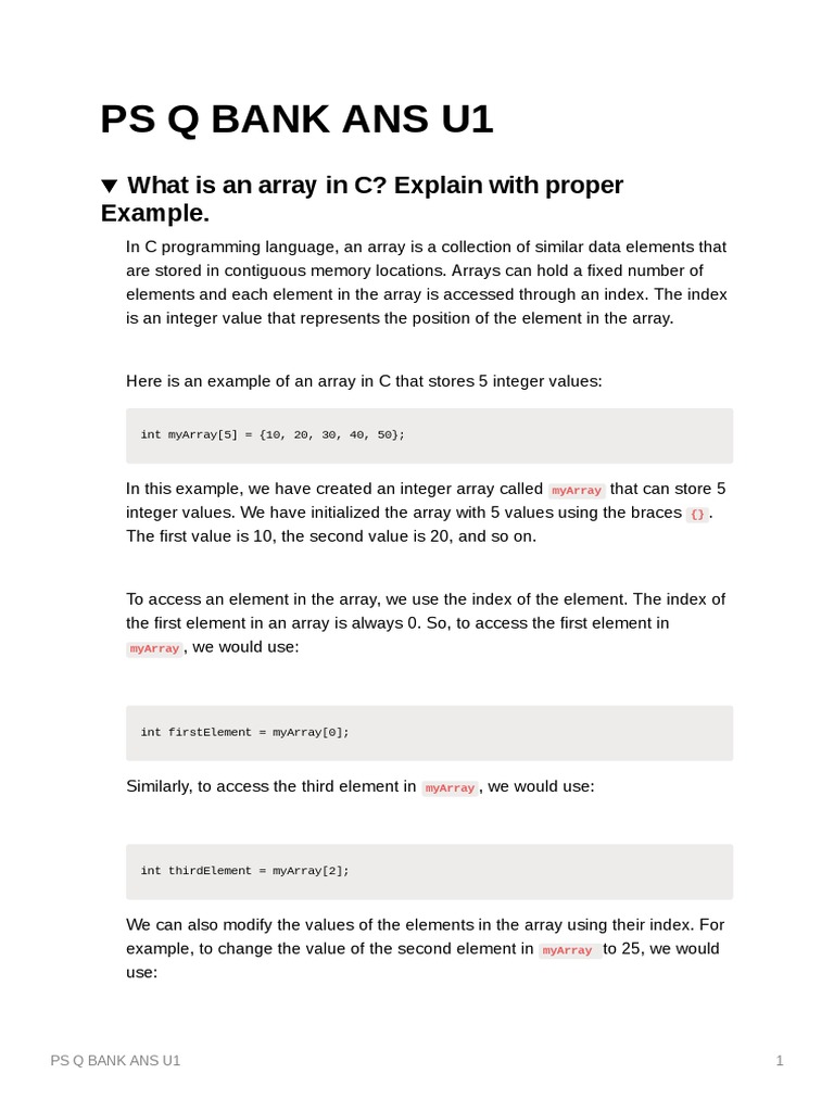 Ps Q Bank Ans U1 Pdf Parameter Computer Programming Pointer Computer Programming