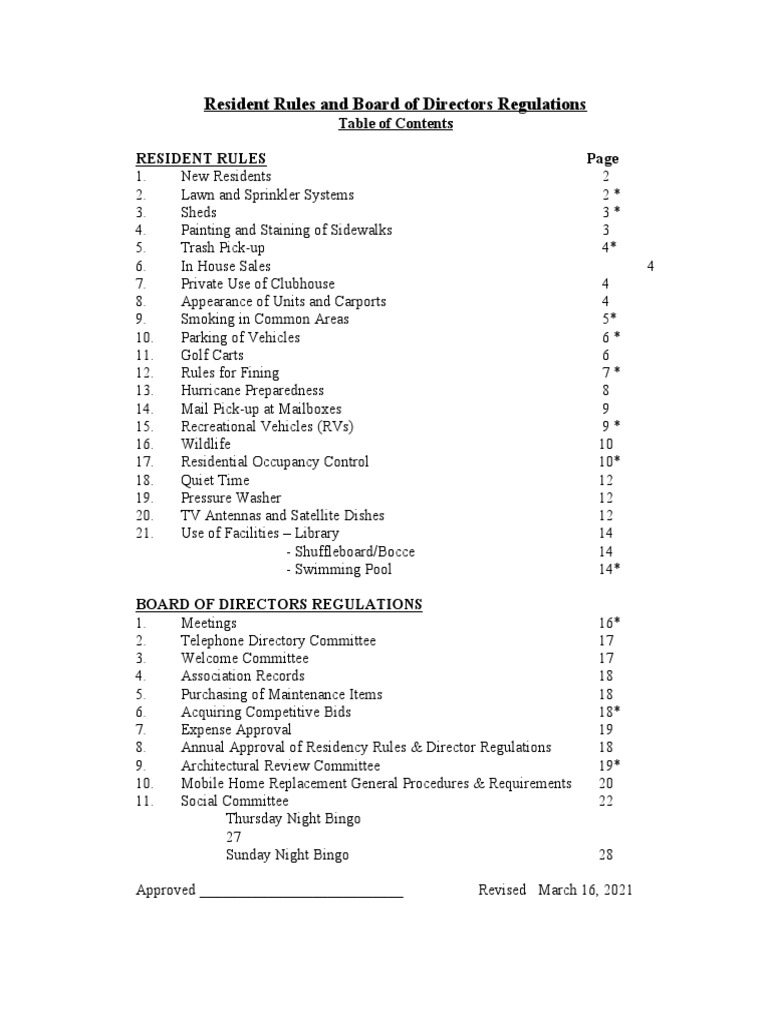 Blue Jay Resident Rules and Board of Directors Regulations March 2021 ...
