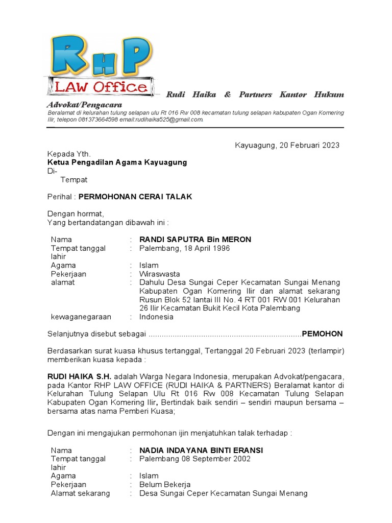 Permohonan Cerai Talak Randi Saputra | PDF | Ilmu Sosial