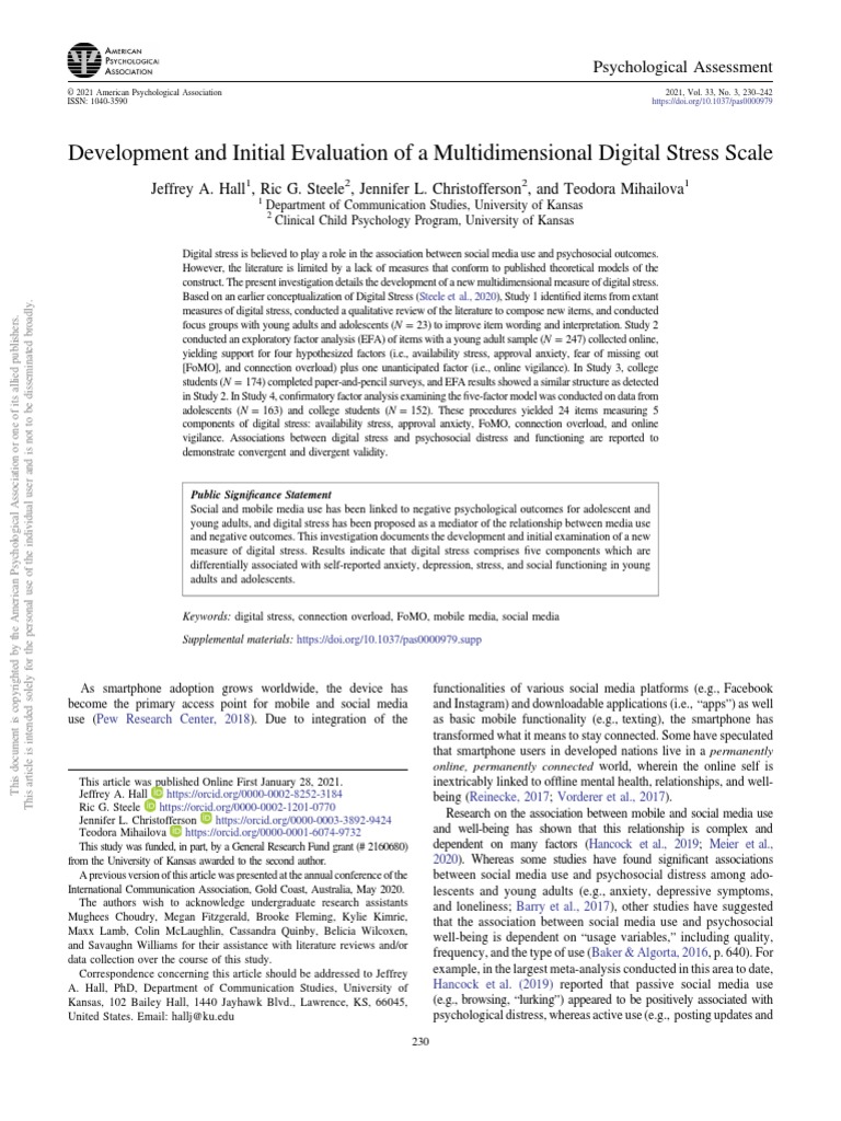 Article - Development and Initial Evaluation of A Multidimensional Digital Stress Scale | PDF ...