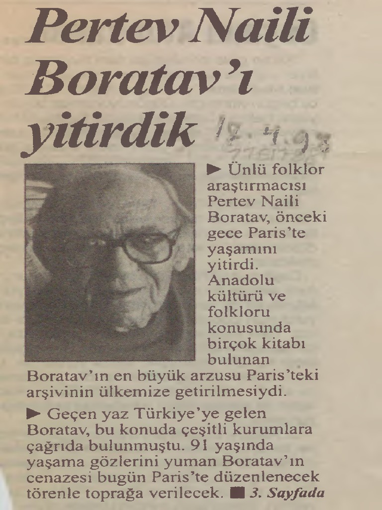 Pertev Naili Boratav'ı Yitirdik | PDF
