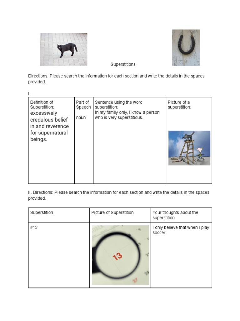 Superstitions Chart PDF | PDF | Superstitions | Linguistics