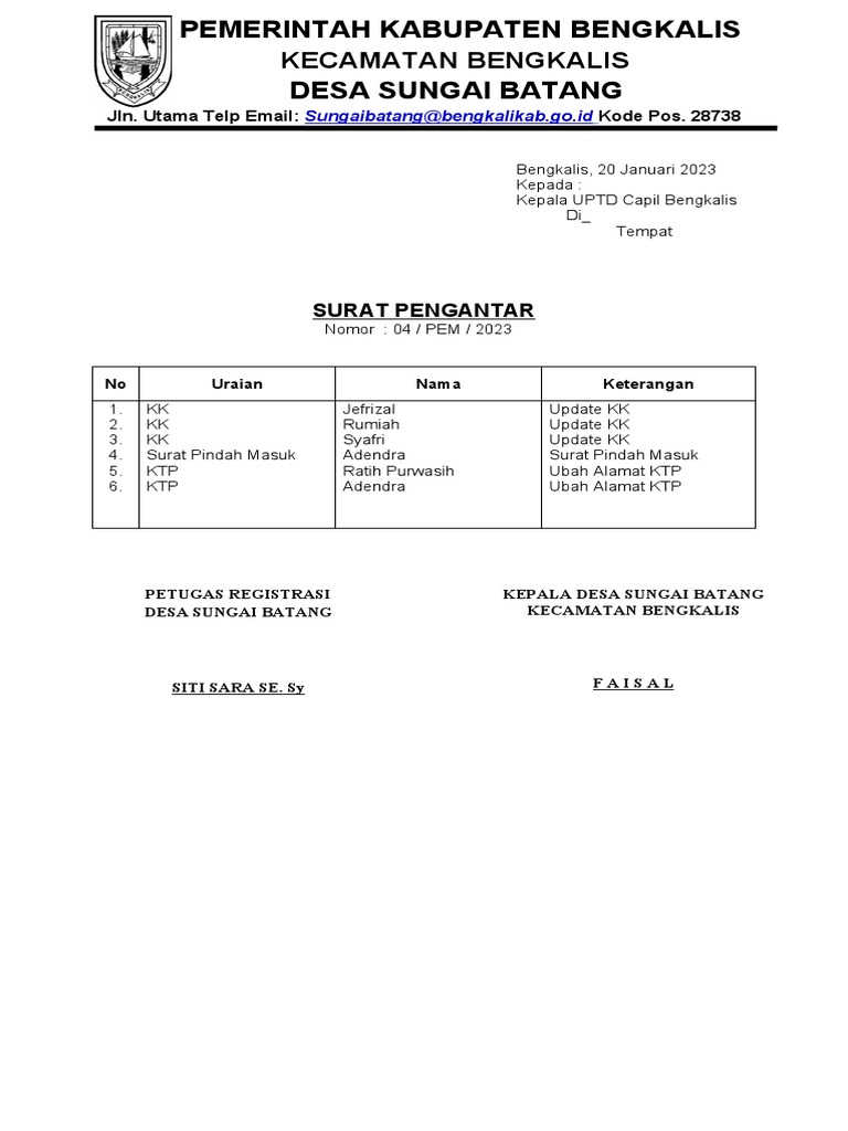 Surat Pengantar Dukcapil | PDF