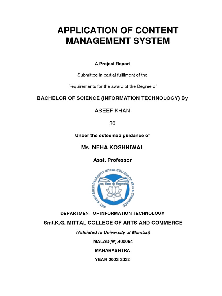 Application of Content Management System Project Report | PDF | Computing | Information Technology