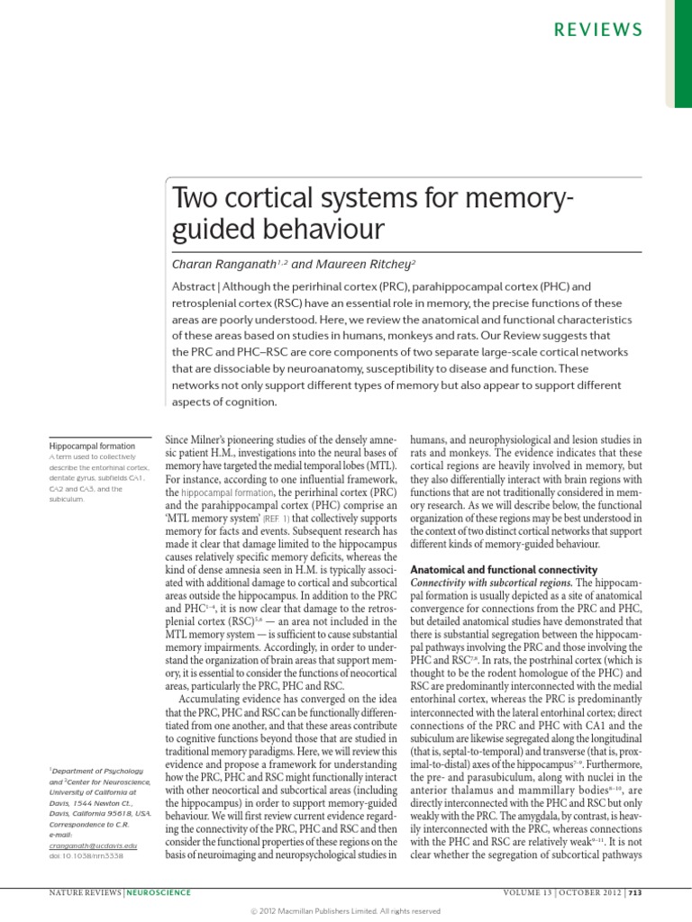 Two Cortical Systems For Memory-Guided Behaviour | PDF | Hippocampus | Memory