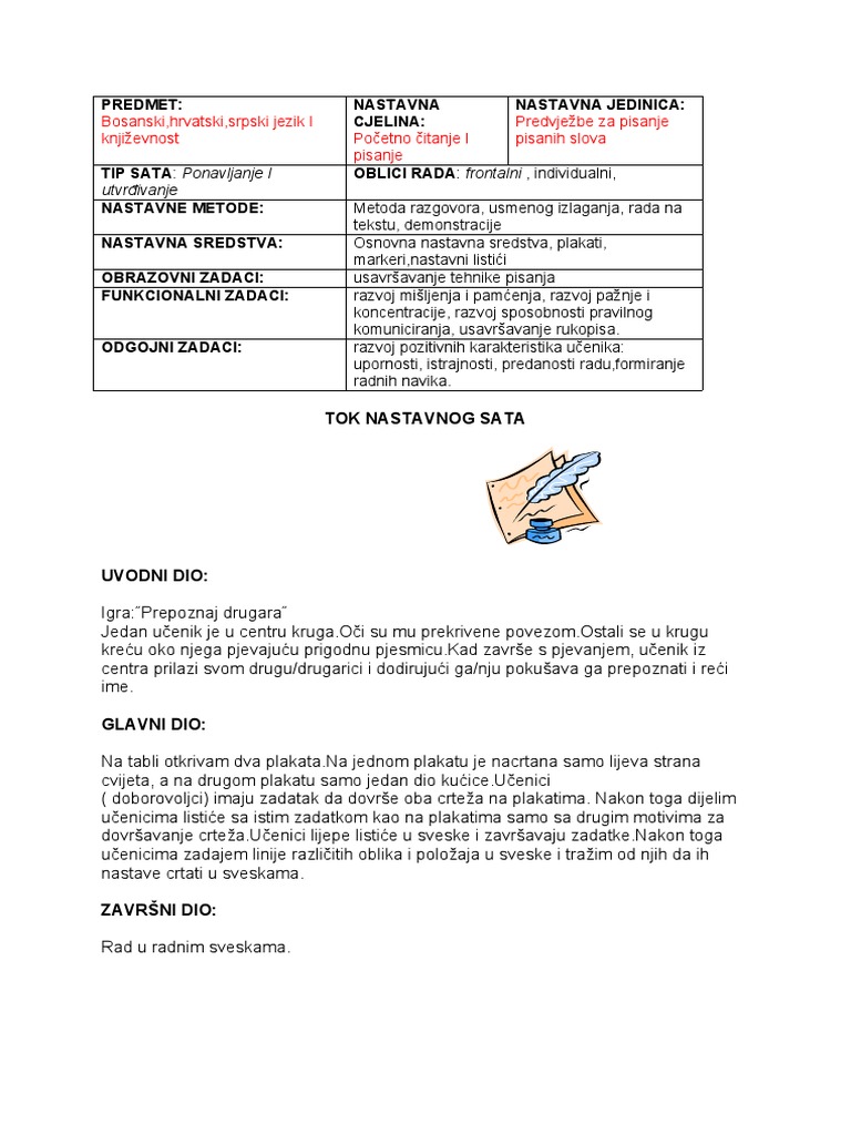 Predvjezbe za pisanje pisanih slova | PDF