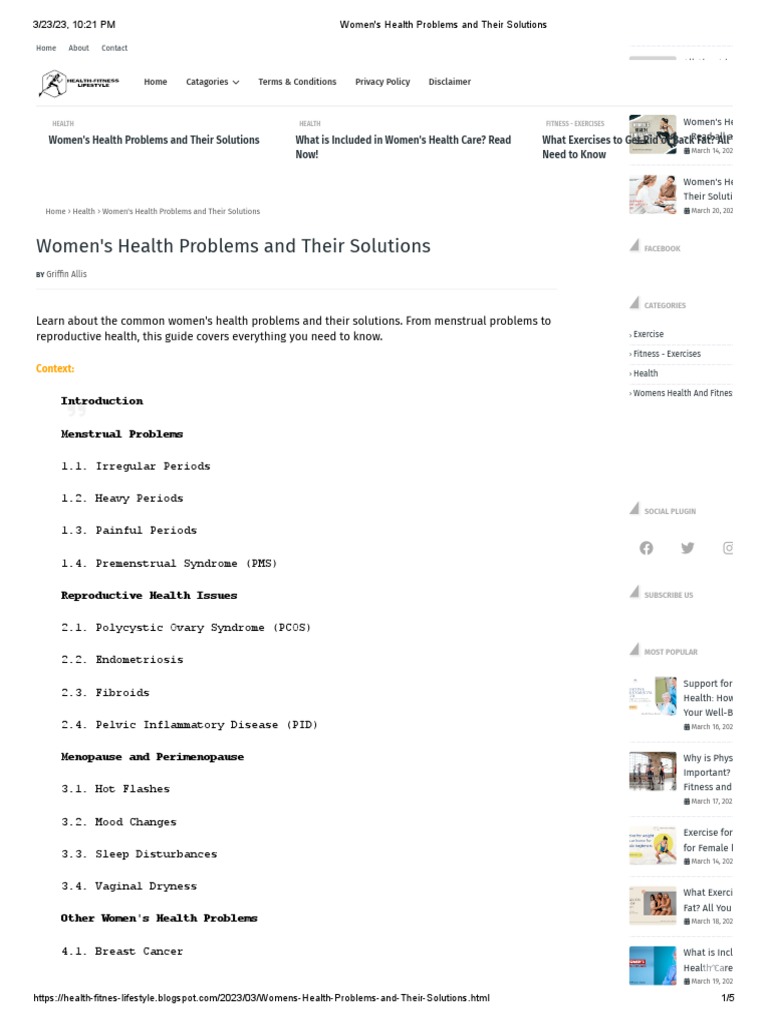 Women's Health Problems and Their Solutions | PDF | Menopause ...