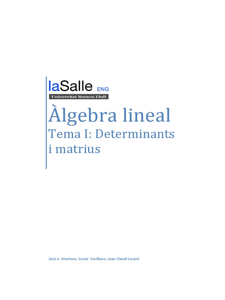 Algebra Lineal - Tema I Determinants I Matrius | PDF