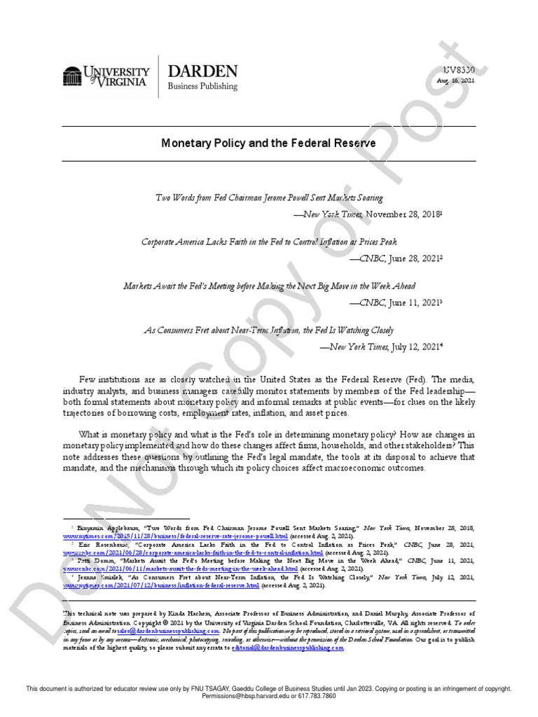 Monetary Policy and The Federal Reserve | PDF | Federal Reserve | Inflation