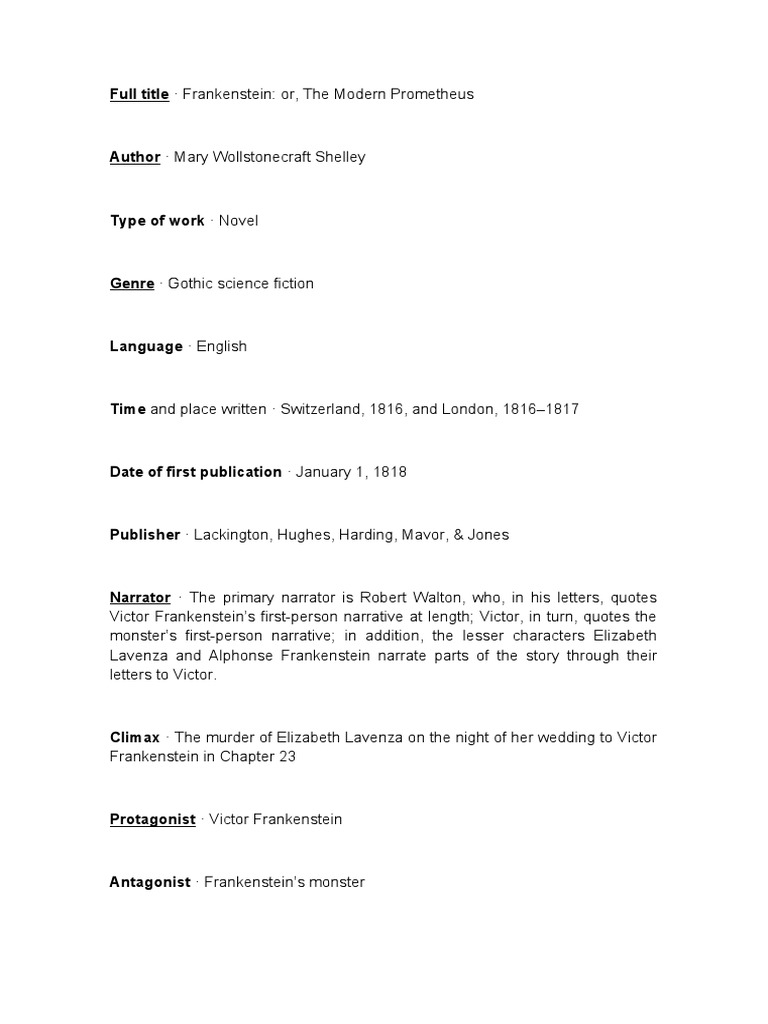 Frankenstein Notes | PDF | Frankenstein
