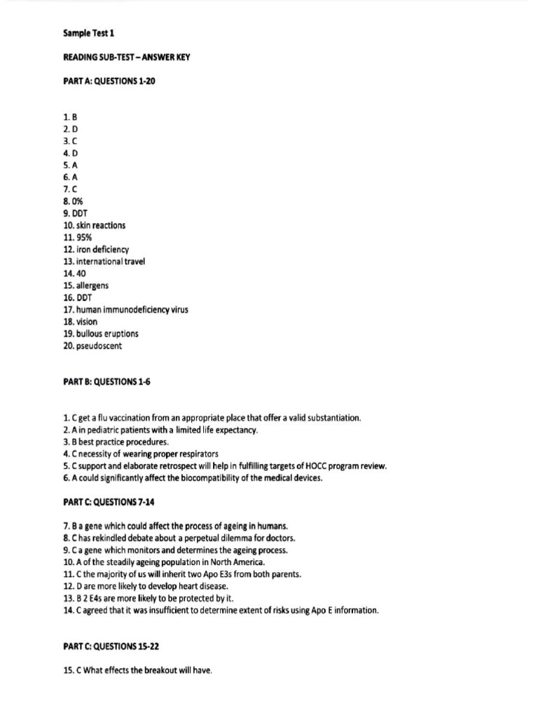 Bed Bugs Answers Oet Rading Answer Key | PDF