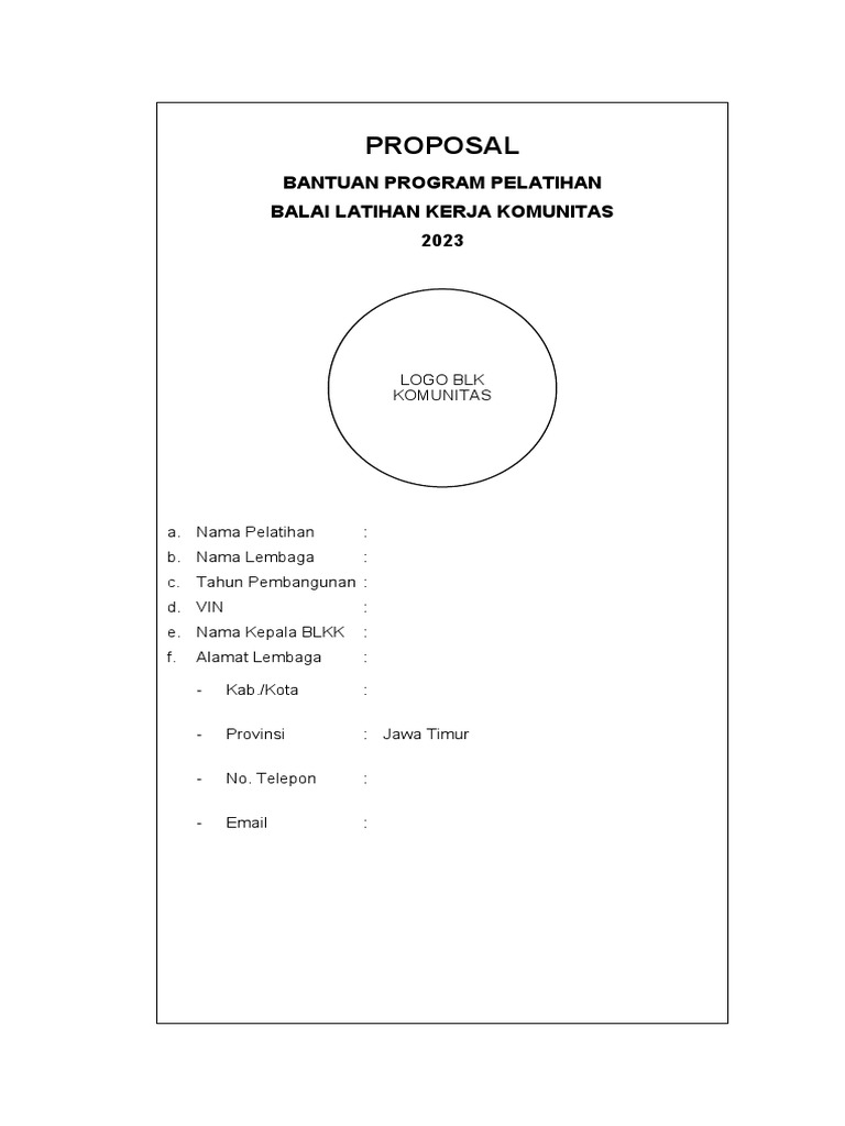 Proposal Pelatihan Kerja 2023 BLK Komunitas | PDF