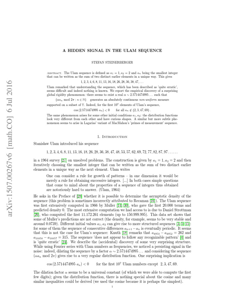 A Hidden Signal in Ulam Seq | PDF | Logarithm | Sequence