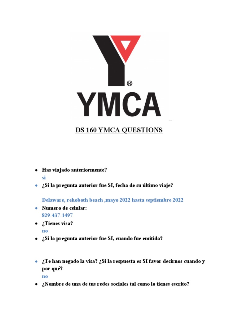 DS 160 YMCA QUESTIONS Original | PDF