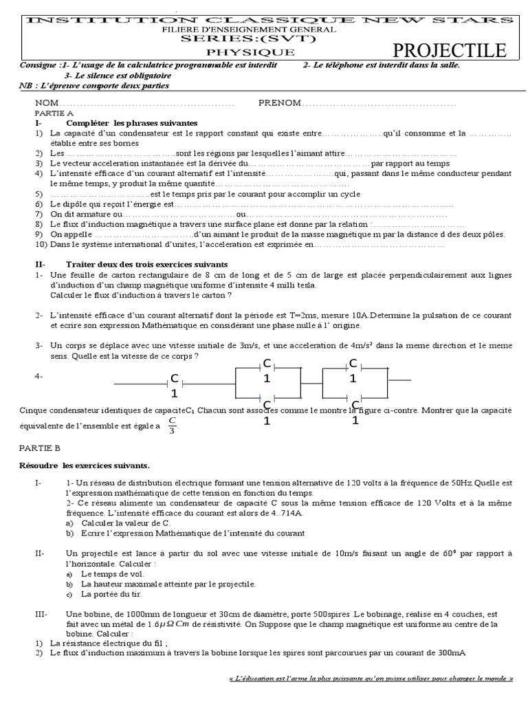 Examen Physique NS4 2023 | PDF | Champ magnétique | Condensateur