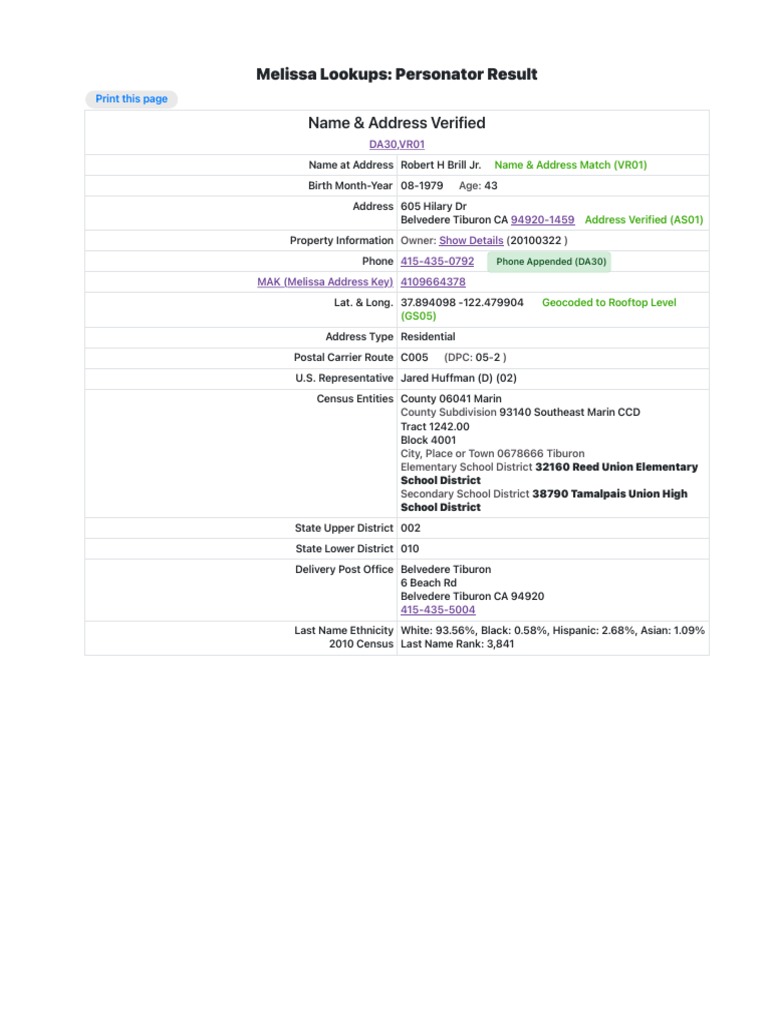 Personator Lookup for Robert H Brill Jr. | PDF