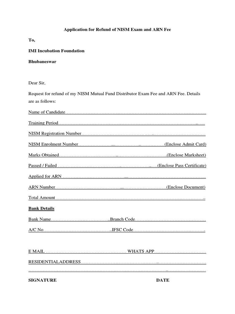 NISM Exam and ARN Fee Refund Request | PDF