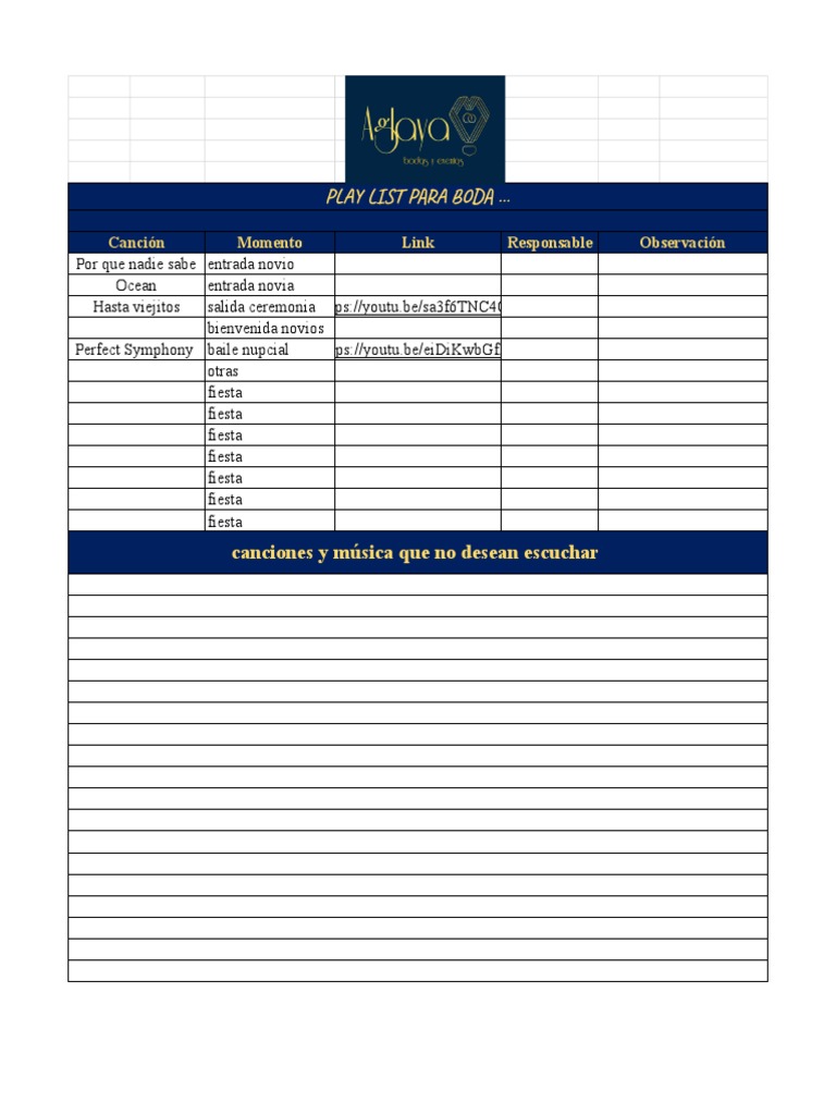 Formato de Play List - xlsx-11 PDF | PDF