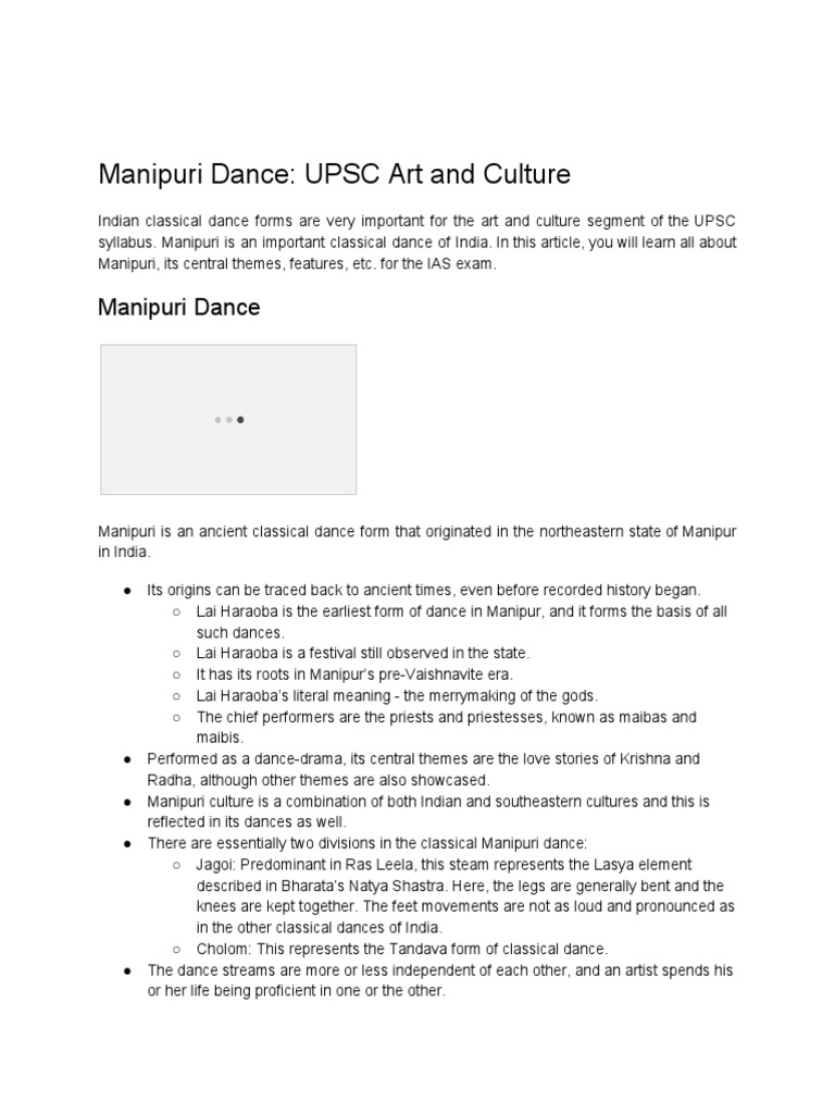 Manipuri Dance - UPSC Art and Culture | PDF | Indian Religions | Dances