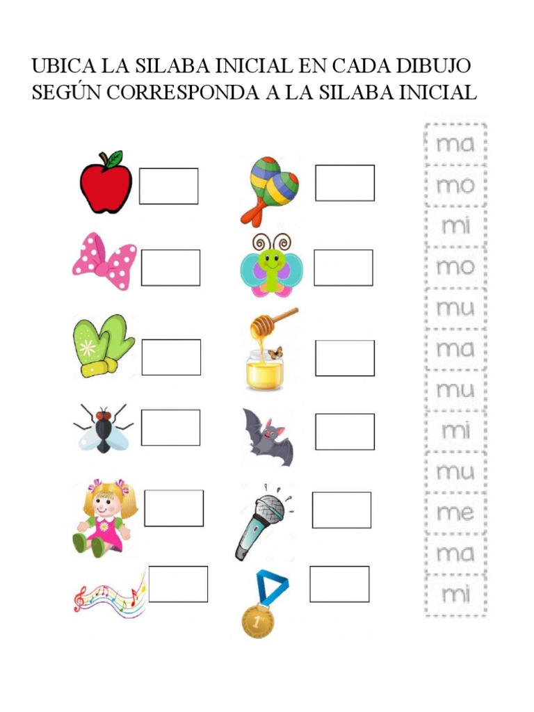 Actividades de sílaba inicial en dibujos | PDF